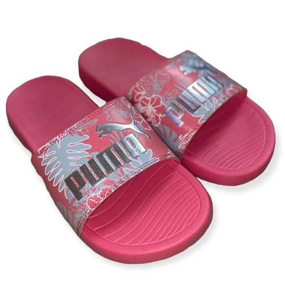 Puma | Shoes | Cute Puma Pink And Metallic Silver Slides | Poshmark